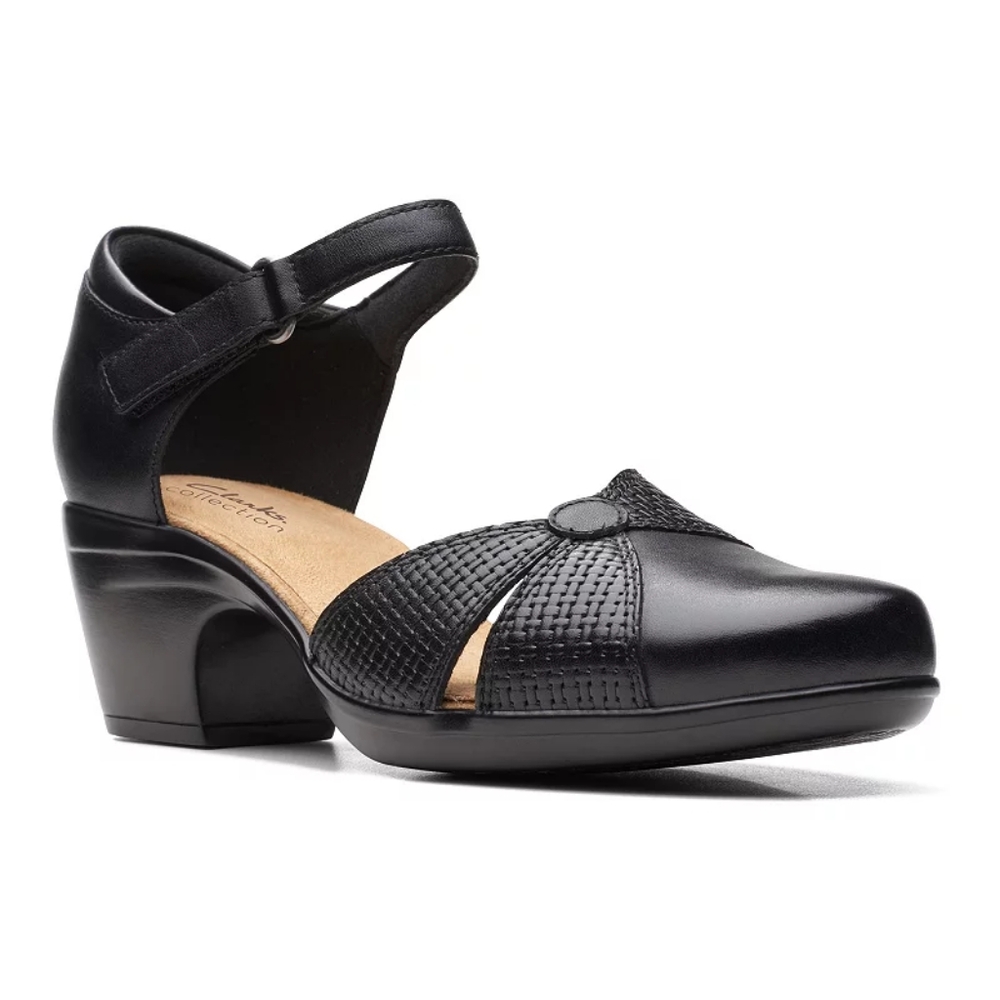 Clarks New! Emily Rae Black Leather, Ankle Strap Pump… - Gem